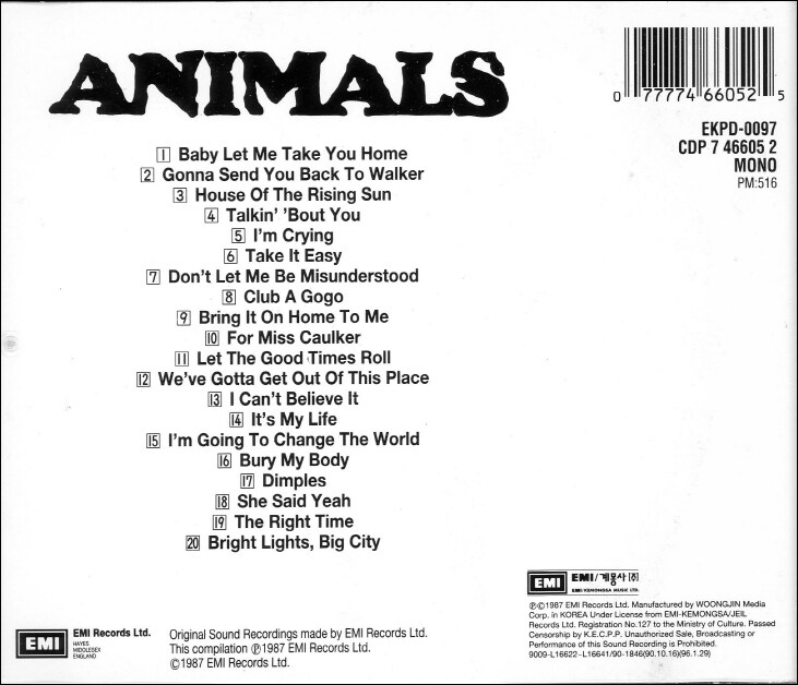 [중고] Animals(애니멀즈) - THE SINGLES PLUS | 알라딘