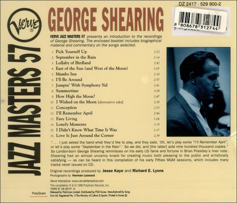 알라딘: [중고] 조지 시어링 (George Shearing) - Verve Jazz Masters 57(미개봉)