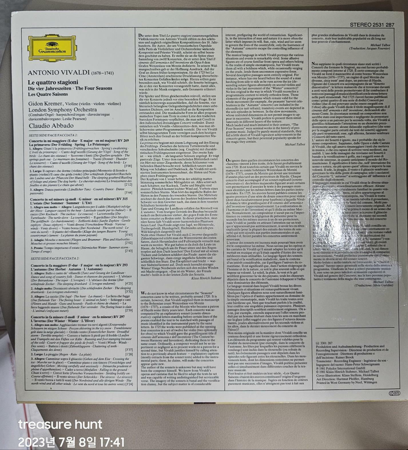 [중고] [수입 빈티지 Vinyl LP] Vivaldi - Gidon Kremer, Claudio Abbado : Le ...